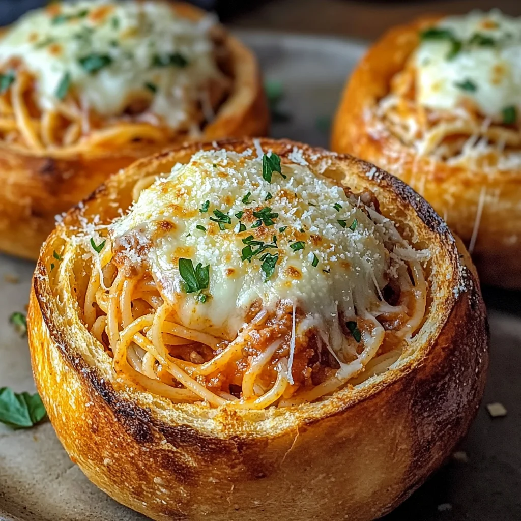 Spaghetti Garlic Bread Bowls