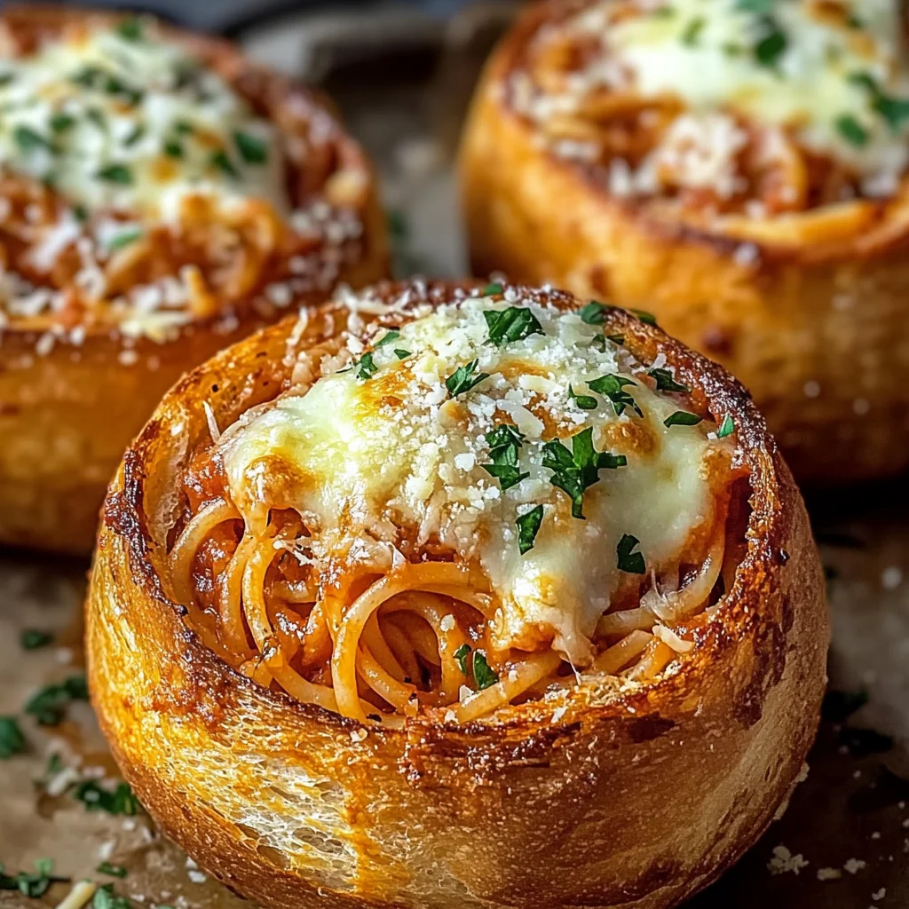 Spaghetti Garlic Bread Bowls
