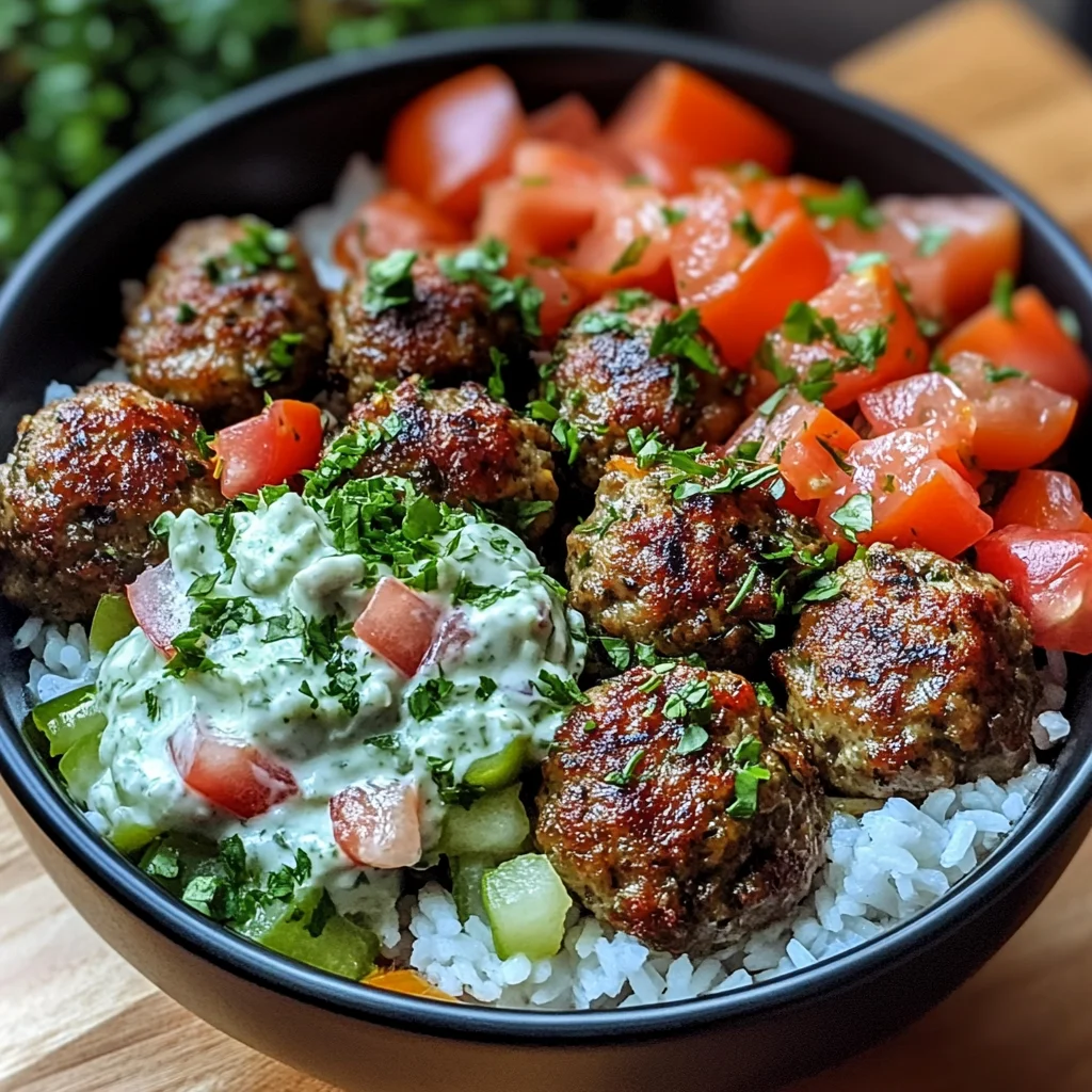 Greek Meatball Bowl with Tzatziki, Rice & Fresh Veggies
