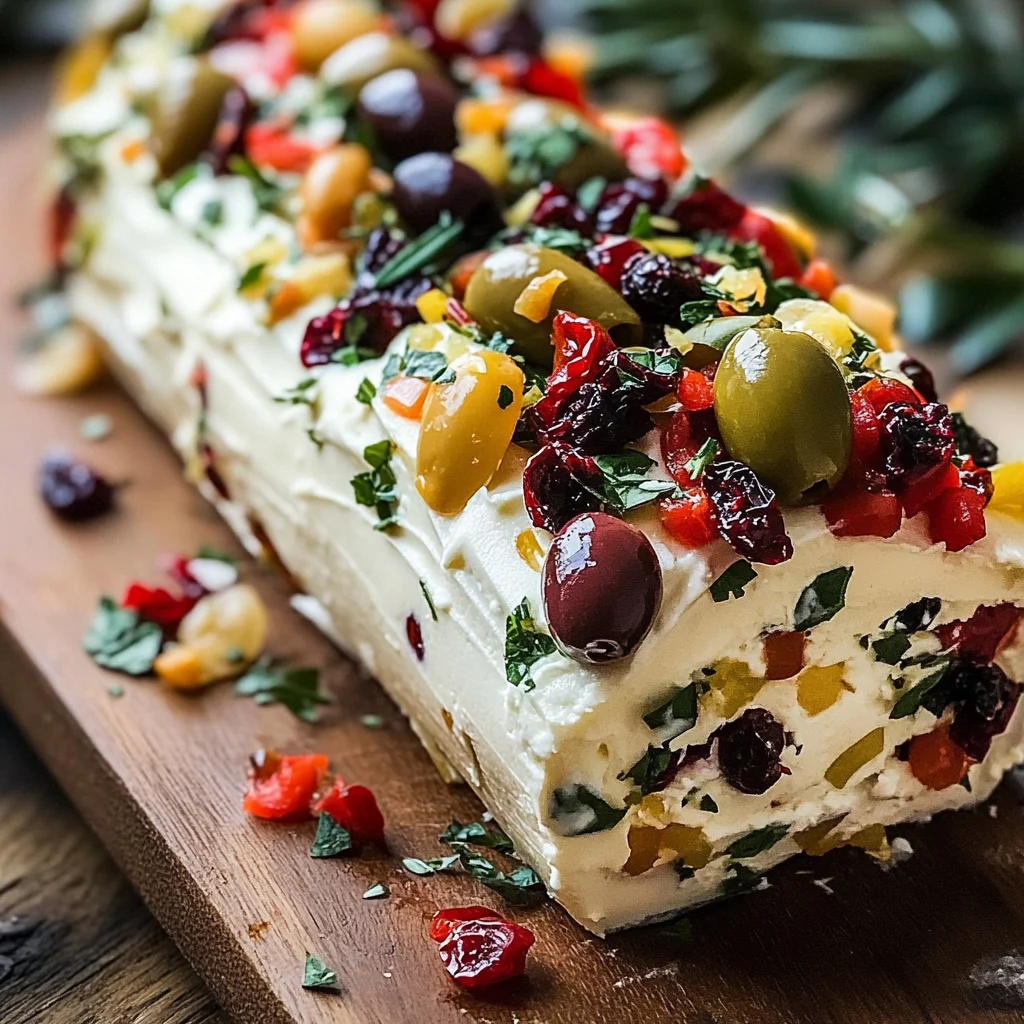 Festive Holiday Antipasto Cream Cheese Log